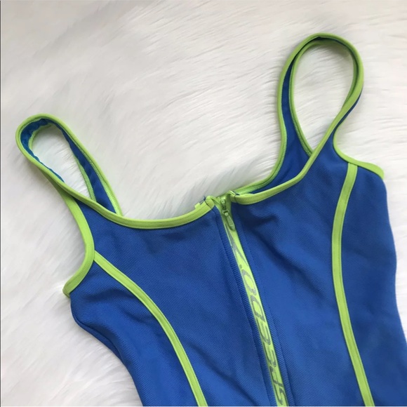 Speedo | Swim | Vintage Speedo Swimsuit Zip Up Neon Green Blue | Poshmark